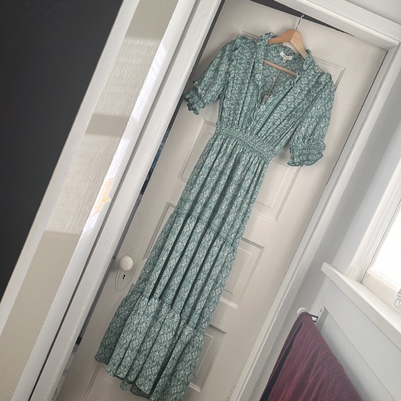 Max Studio | Dresses | Max Studio Green Floral Print Ruffle Maxi Dress ...